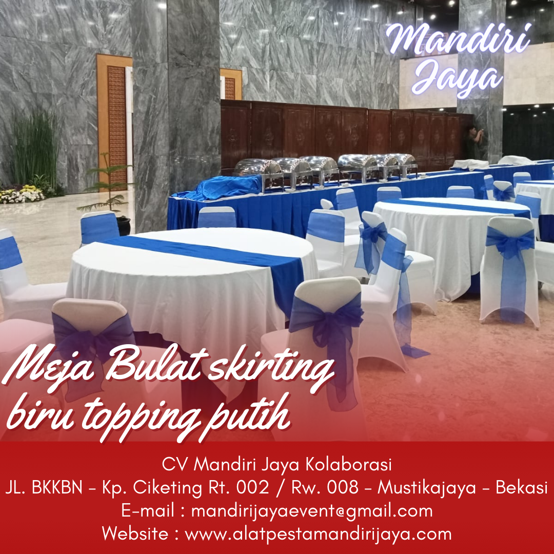 Sewa Round Table Skirting Biru Topping Putih Jakarta – Spesialis Jasa ...